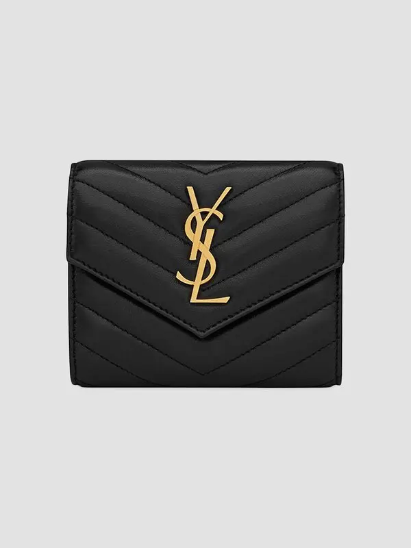 Saint Laurent Cassandre Matelassé Compact Tri-fold Wallet In Lambskin