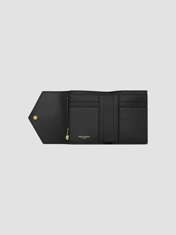 Saint Laurent Cassandre Matelassé Compact Tri-fold Wallet In Lambskin
