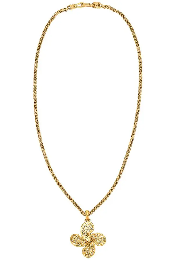 Chanel Cc Swirl Cross Pendant Necklace - Gold