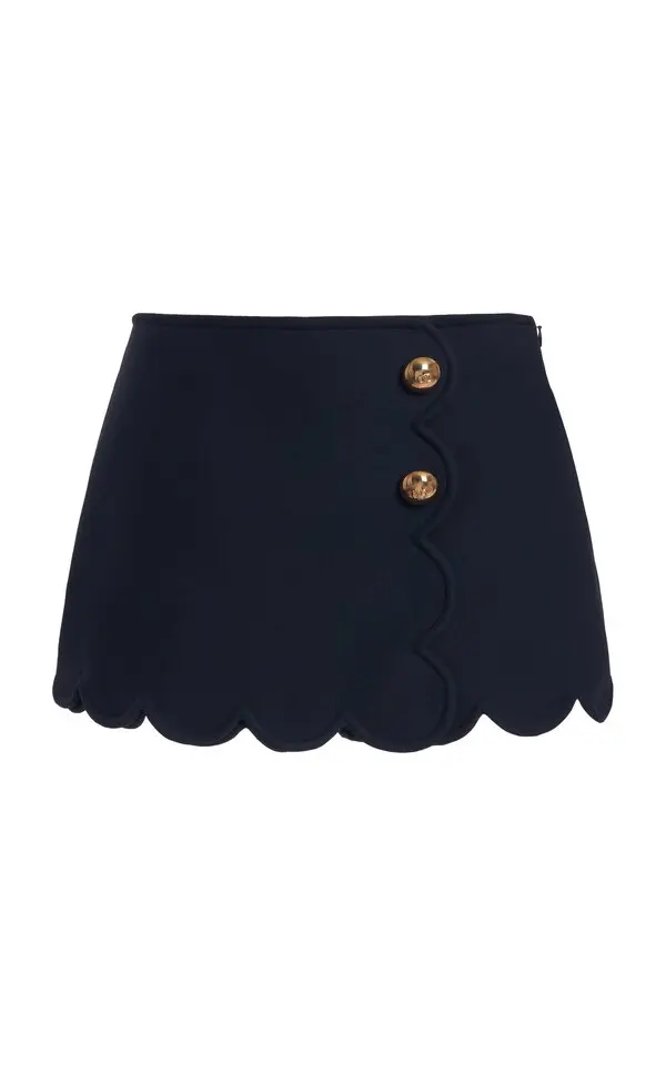 Valentino Garavani Scalloped Wool-silk Crepe Mini Skort - Navy