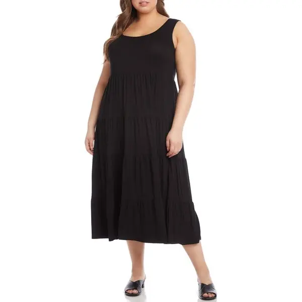Karen Kane Tiered Midi Tank Dress - Black