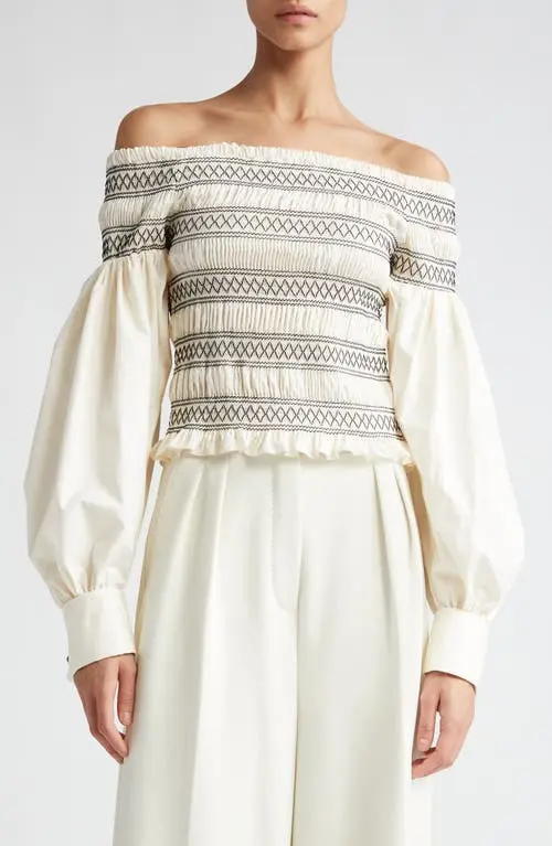 Max Mara Walk Smocked Off-the-shoulder Top - Ivory