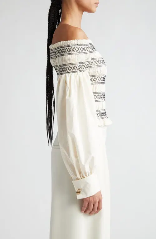 Max Mara Walk Smocked Off-the-shoulder Top - Ivory