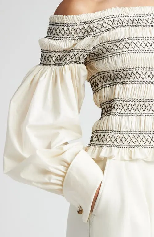 Max Mara Walk Smocked Off-the-shoulder Top - Ivory
