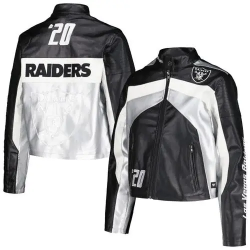 THE WILD COLLECTIVE Las Vegas Raiders Faux Leather Racing Jacket - Black
