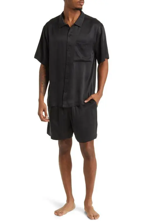 Lunya Washable Silk Button-up Short Pajamas - Immersed Black