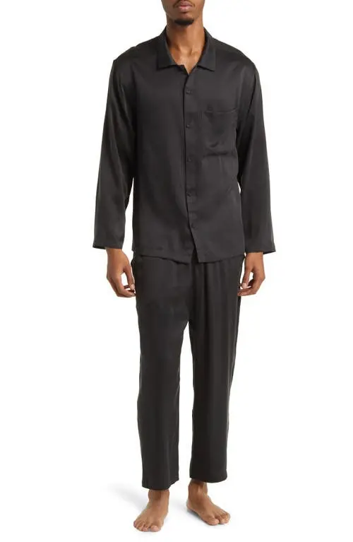 Lunya Long Sleeve Washable Silk Pajamas - Immersed Black
