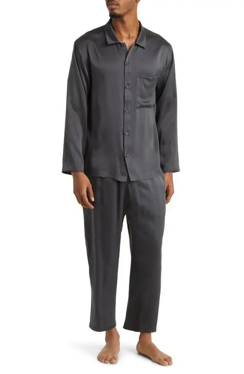 Lunya Long Sleeve Washable Silk Pajamas - Meditative Grey