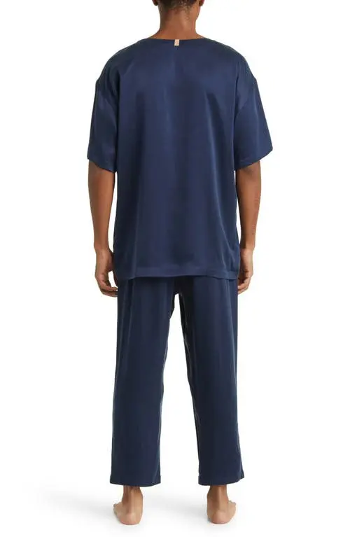 Lunya Washable Silk Henley Pajamas - Deep Blue