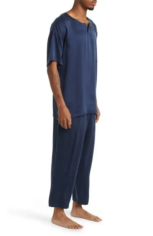 Lunya Washable Silk Henley Pajamas - Deep Blue