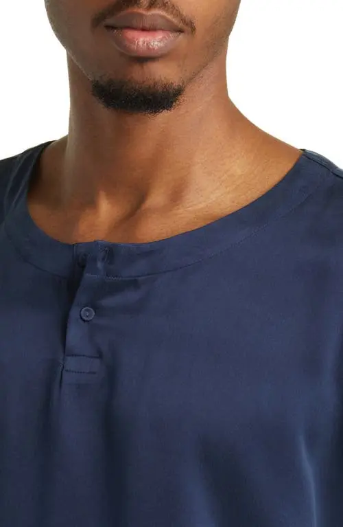 Lunya Washable Silk Henley Pajamas - Deep Blue