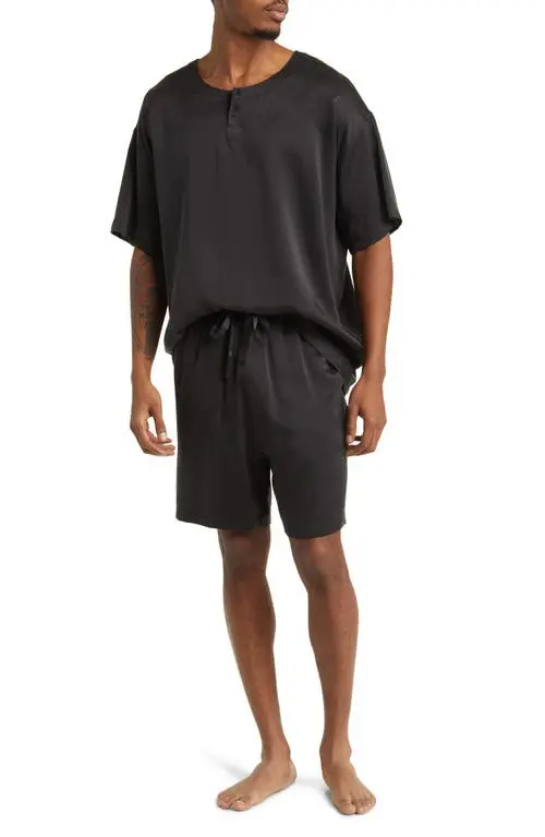 Lunya Henley Washable Silk Short Pajamas - Immersed Black