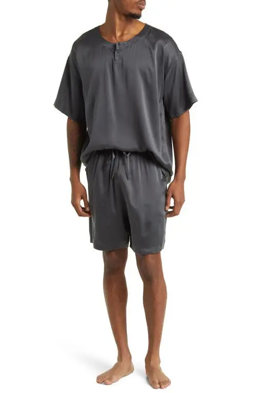 Lunya Henley Washable Silk Short Pajamas - Meditative Grey