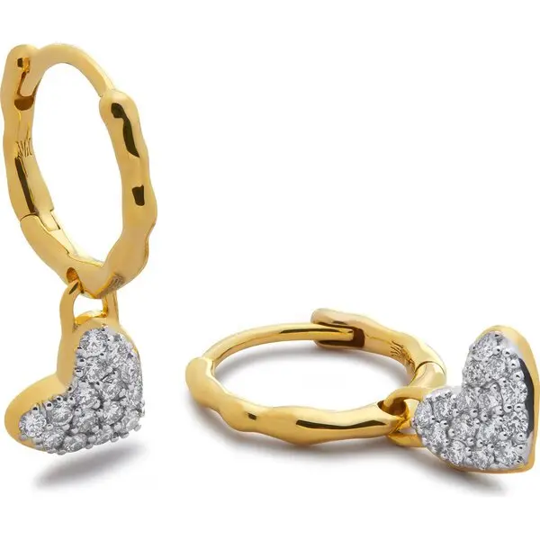 Monica Vinader Lab-created Diamond Heart Huggie Hoop Earrings - 18k Gold Vermeil