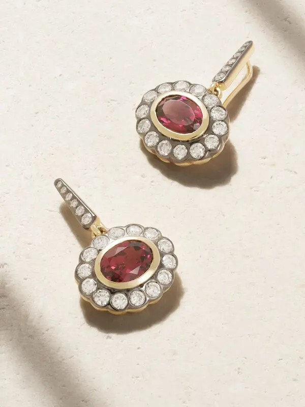 MARLO LAZ Lexi 14-karat Rhodolite And Diamond Drop Earrings - Gold