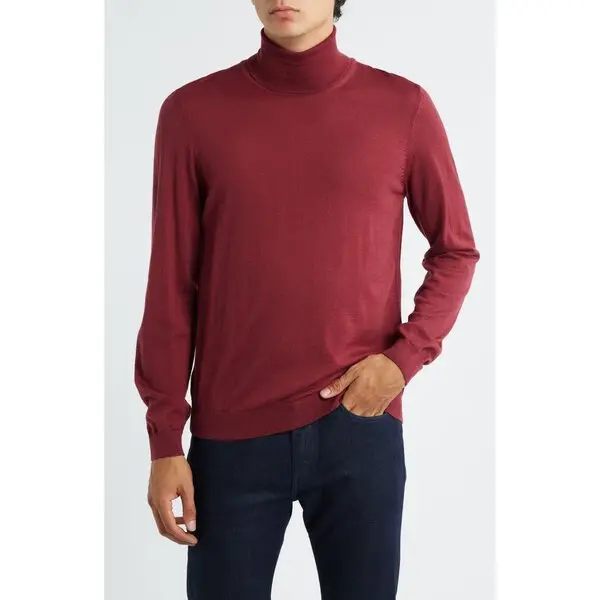 BOSS Musso Virgin Wool Turtleneck Sweater - Dark Red