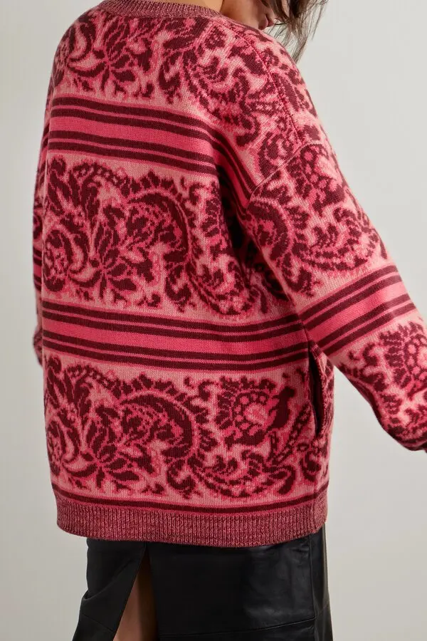 Etro Oversized Wool-blend Jacquard Cardigan - Pink