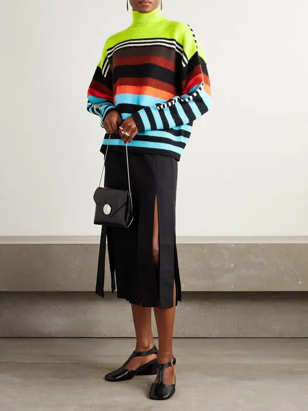 Christopher John Rogers Striped Ribbed Wool-blend Turtleneck Sweater