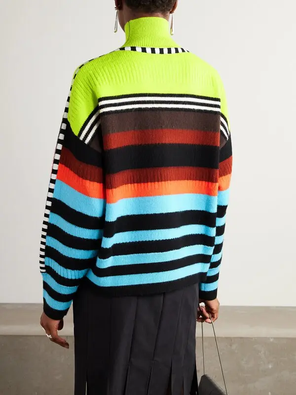 Christopher John Rogers Striped Ribbed Wool-blend Turtleneck Sweater