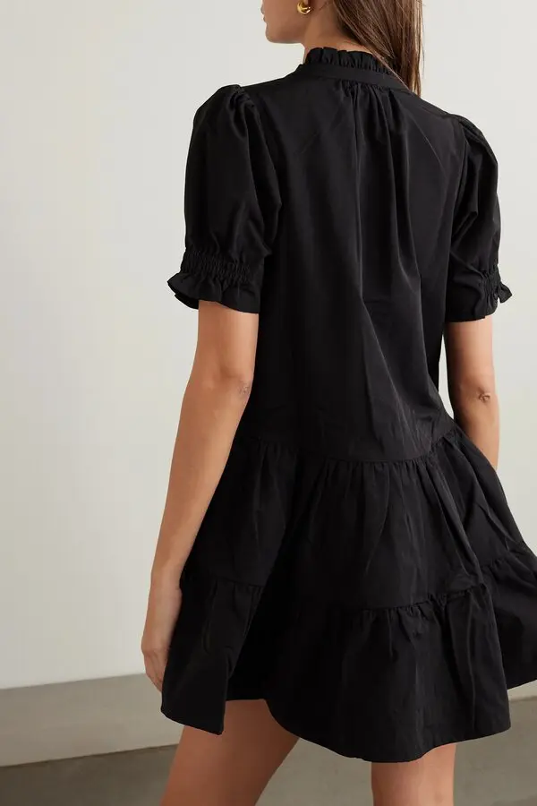 Apiece Apart Las Alturas Gathered Tiered Poplin Mini Dress In Black - 50%  Off | Editorialist