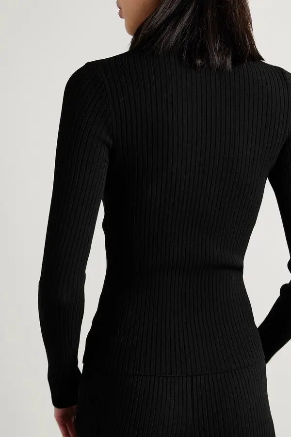 COURREGES Reedition Embroidered Ribbed-knit Turtleneck Sweater - Black