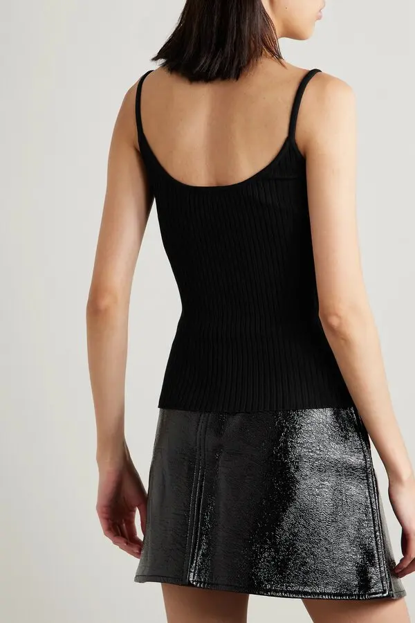 COURREGES Reedition Appliquéd Ribbed-knit Tank - Black