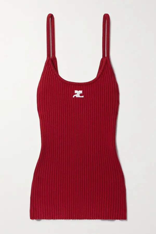 COURREGES Reedition Appliquéd Ribbed-knit Tank - Red