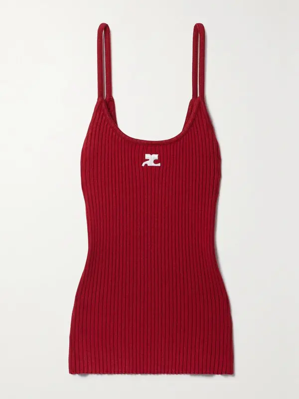 COURREGES Reedition Appliquéd Ribbed-knit Tank - Red