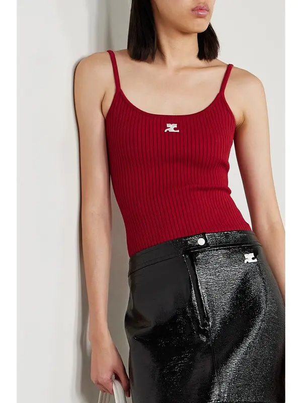 COURREGES Reedition Appliquéd Ribbed-knit Tank - Red