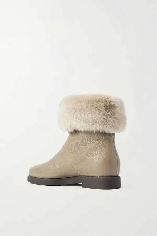 TOTEME Net Sustain The Off-duty Faux Fur-trimmed Textured-leather Ankle Boots