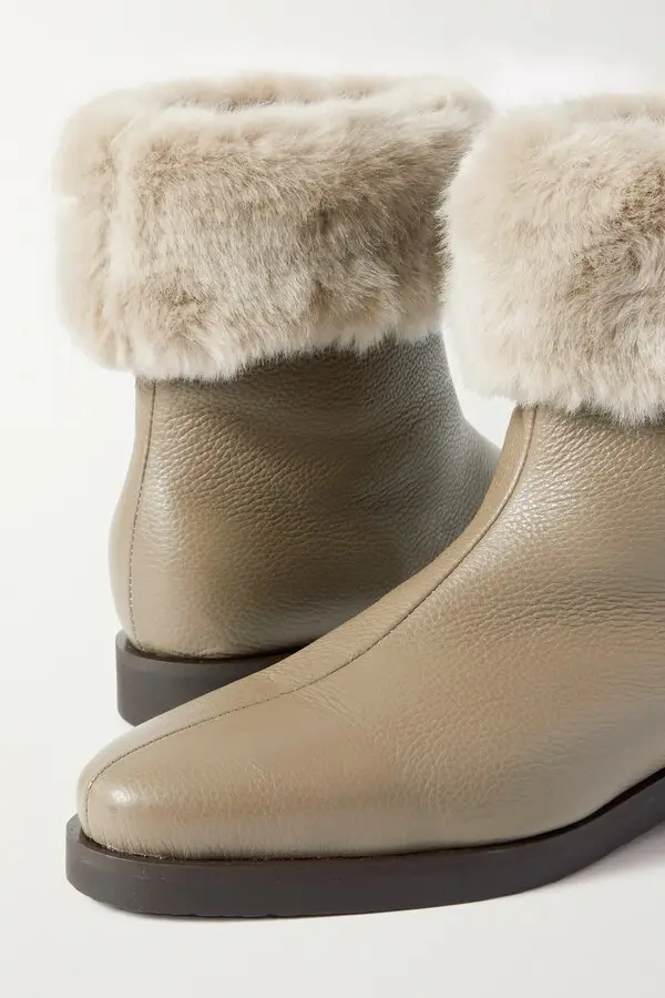 TOTEME Net Sustain The Off-duty Faux Fur-trimmed Textured-leather Ankle Boots