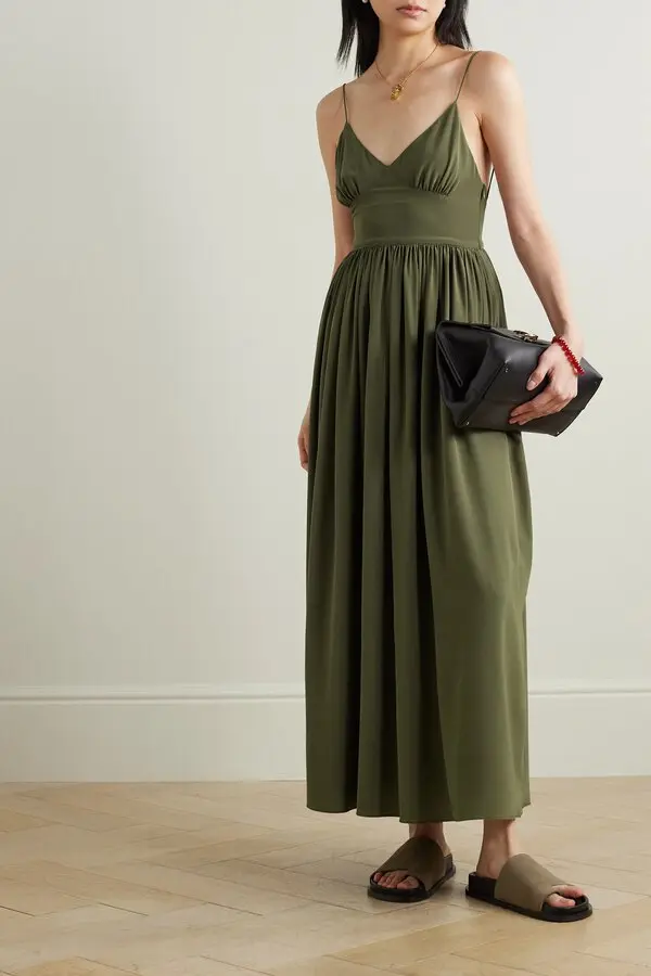 Net Sustain Gathered Organic Silk Crepe De Chine Maxi Dress