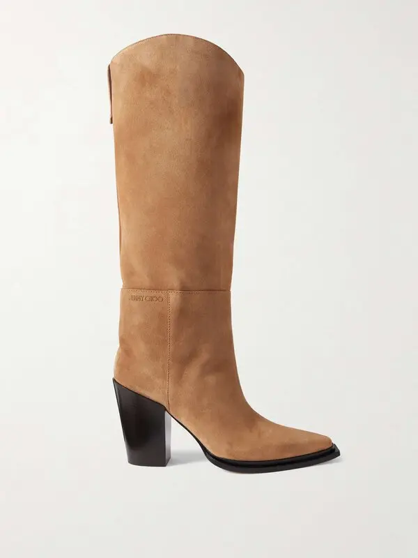 JIMMY CHOO Cece 80 Suede Knee High Boots - Light Brown