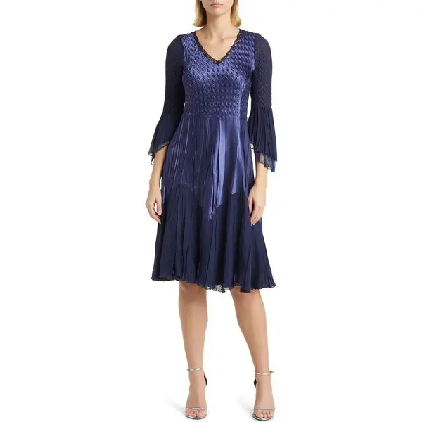 sachin and babi light blue dress Komarov Bell Sleeve Chiffon & Lace A-Line Dress In Midnight Navy - 40% Off