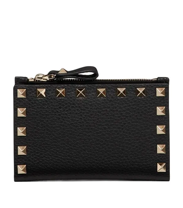 Valentino Garavani Leather Rockstud Coin And Card Holder - Black