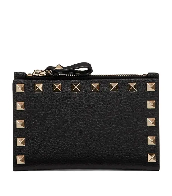 Valentino Garavani Leather Rockstud Coin And Card Holder - Black
