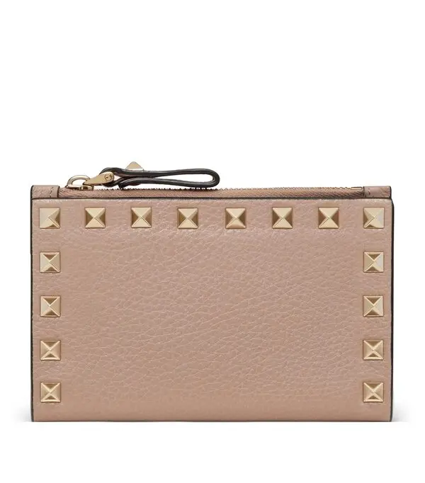 Valentino Garavani Leather Rockstud Coin And Card Holder - Nude