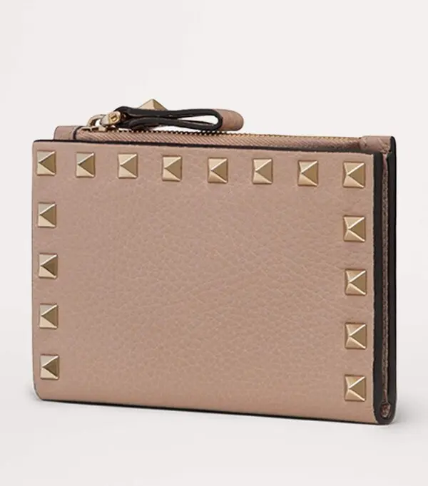 Valentino Garavani Leather Rockstud Coin And Card Holder - Nude