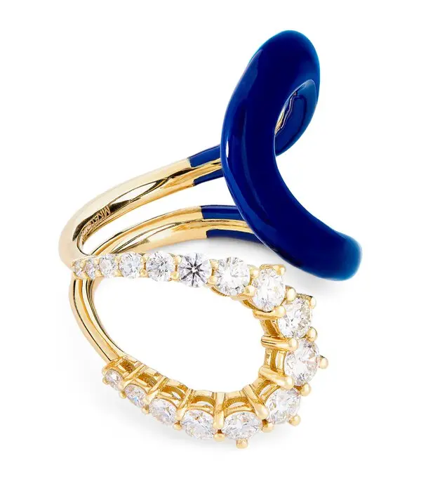 Melissa Kaye Diamond And Enamel Aria Ring - Gold