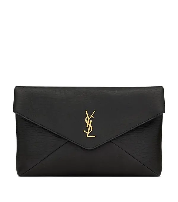 Saint Laurent Leather Cassandre Envelope Pouch - Black