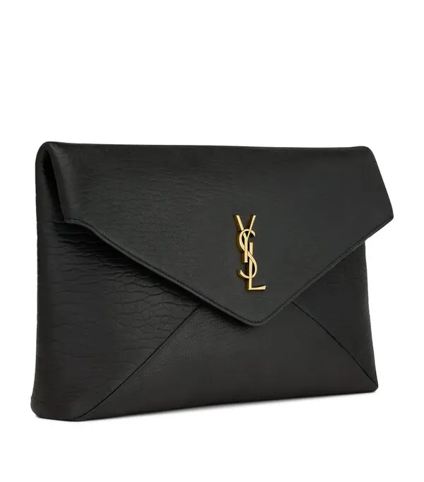 Saint Laurent Leather Cassandre Envelope Pouch - Black