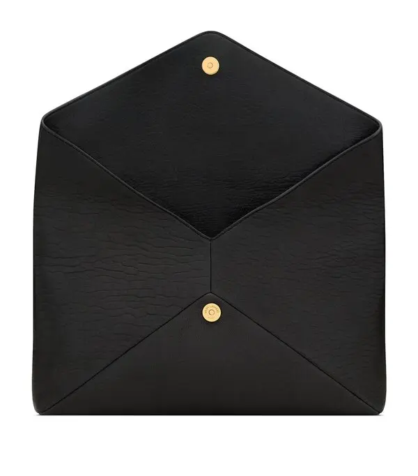 Saint Laurent Leather Cassandre Envelope Pouch - Black