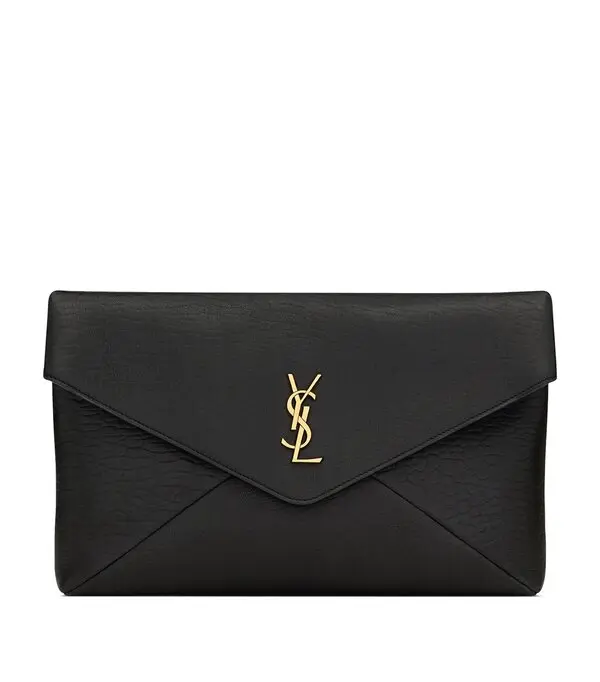 Saint Laurent Leather Cassandre Envelope Pouch - Black