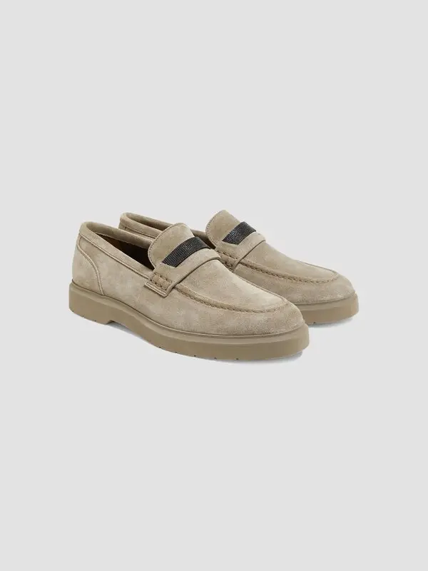 Brunello Cucinelli Suede Penny Loafers - Beige
