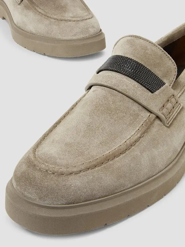Brunello Cucinelli Suede Penny Loafers - Beige