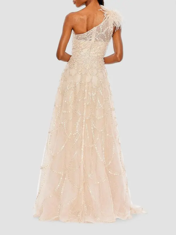 Mac Duggal Sequin & Feather-embellished Gown - Peach