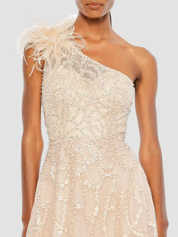 Mac Duggal Sequin & Feather-embellished Gown - Peach