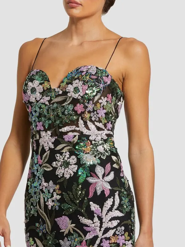 Mac Duggal Floral Sequined Sleeveless Maxi Dress