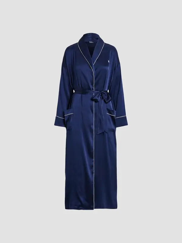Polo Ralph Lauren Belted Silk-blend Robe - Navy