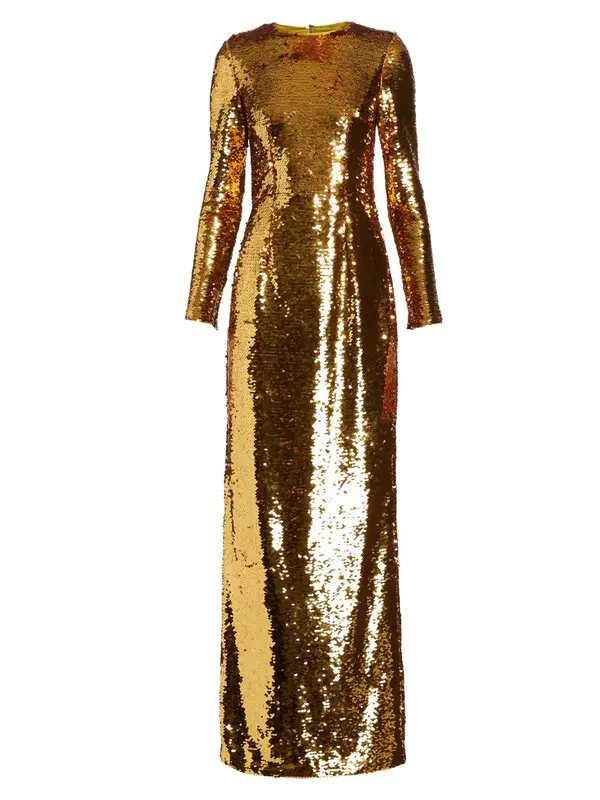 Dolce & Gabbana Sequined Long-sleeve Gown - Gold